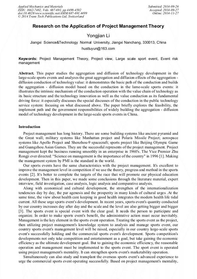 Research on the Application of Project Management Theory | Scientific.Net