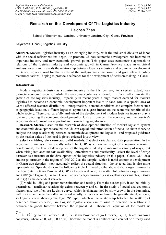 Research on the Development of the Logistics Industry | Scientific.Net