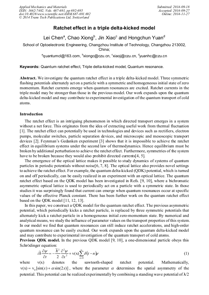Ratchet Effect in a Triple Delta-Kicked Model | Scientific.Net
