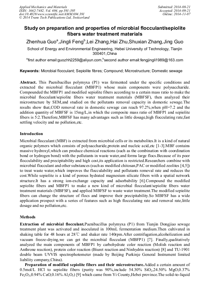 Study on Preparation and Properties of Microbial Flocculant/Sepiolite ...