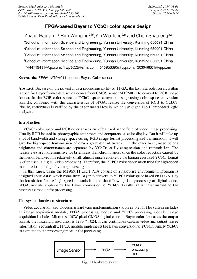 FPGA-Based Bayer to YCbCr Color Space Design | Scientific.Net