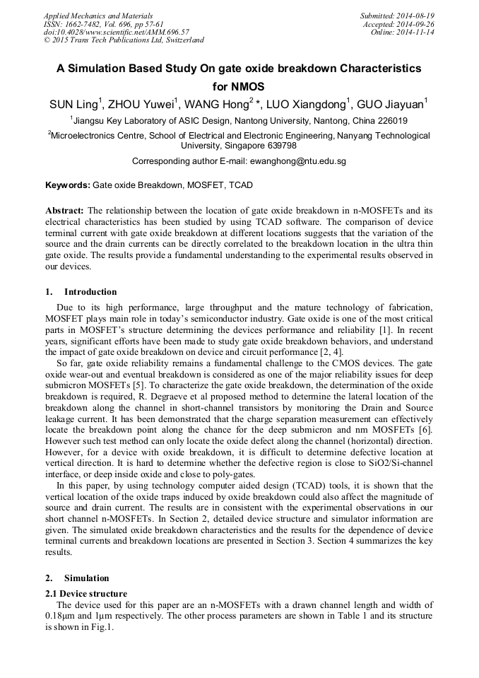 A Simulation Based Study on Gate Oxide Breakdown Characteristics for ...