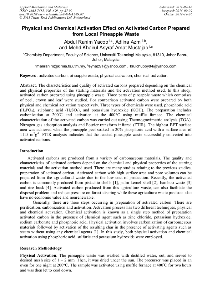 Physical and Chemical Activation Effect on Activated Carbon Prepared ...
