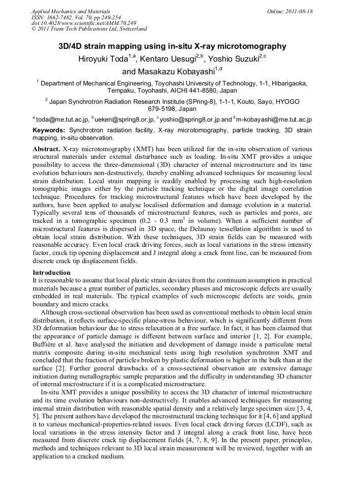 3D/4D Strain Mapping Using In Situ X-Ray Microtomography | Scientific.Net