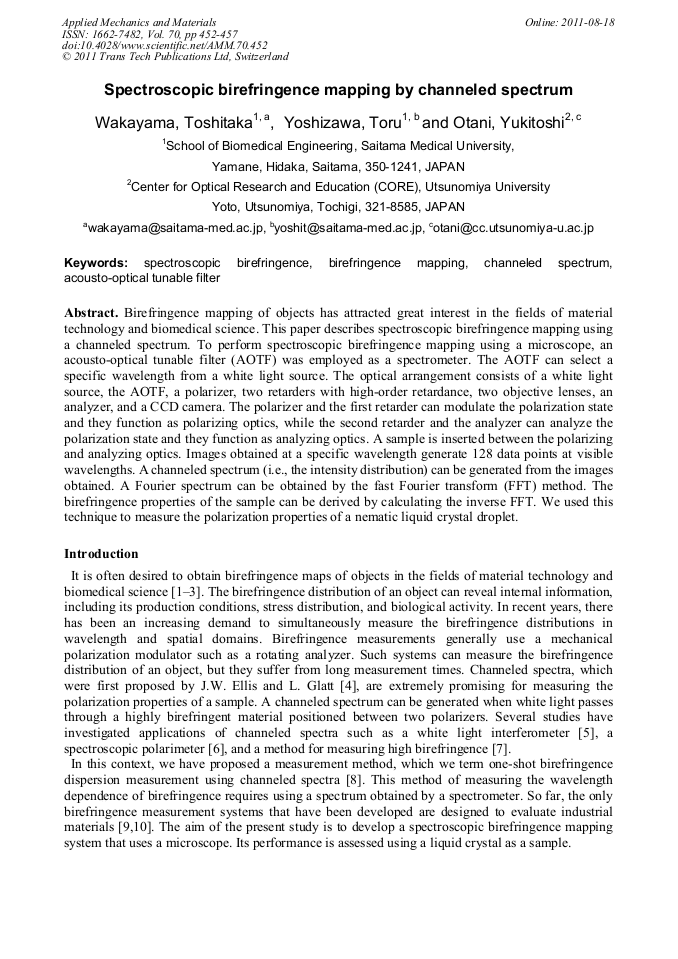 Spectroscopic Birefringence Mapping by Channeled Spectrum | Scientific.Net
