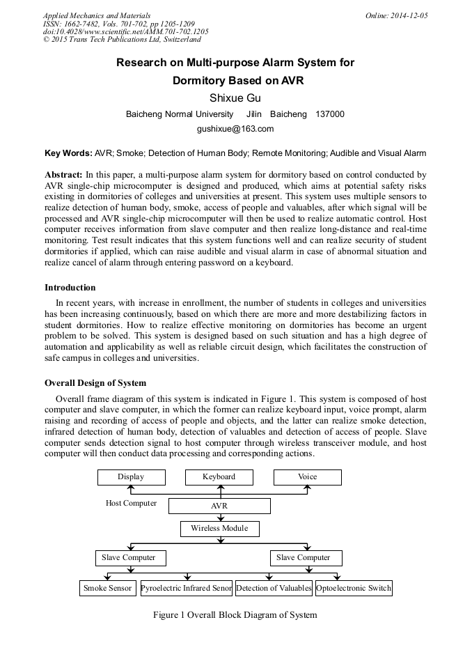 Research on Multi-Purpose Alarm System for Dormitory Based on AVR ...