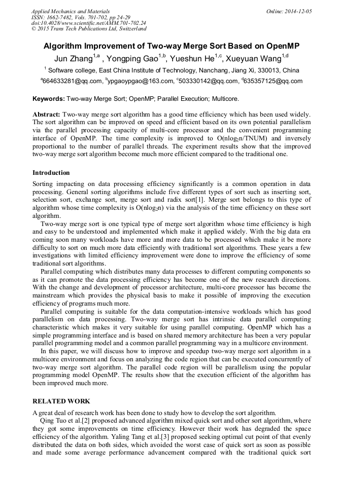 Algorithm Improvement of Two-Way Merge Sort Based on OpenMP | Scientific.Net