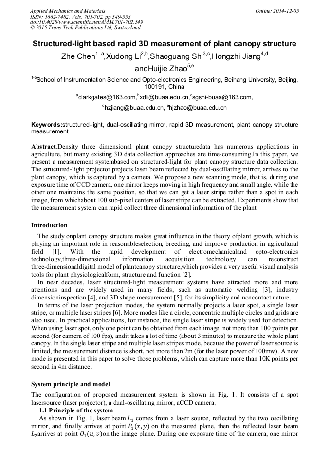 Structured-Light Based Rapid 3D Measurement of Plant Canopy Structure ...