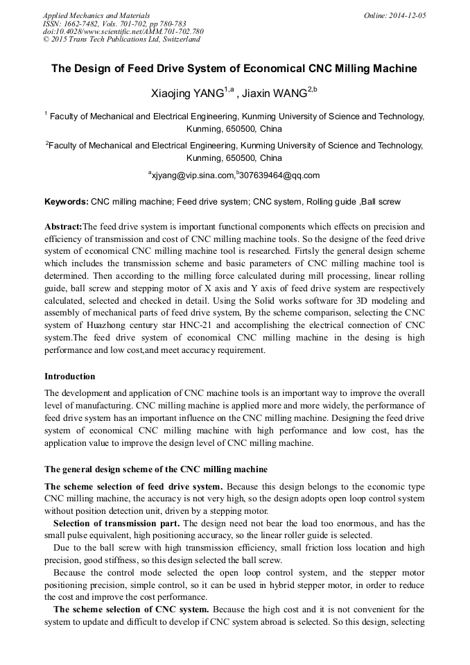 The Design of Feed Drive System of Economical CNC Milling Machine ...