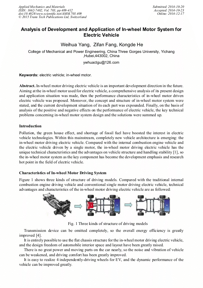 Analysis of Development and Application of In-Wheel Motor System for ...