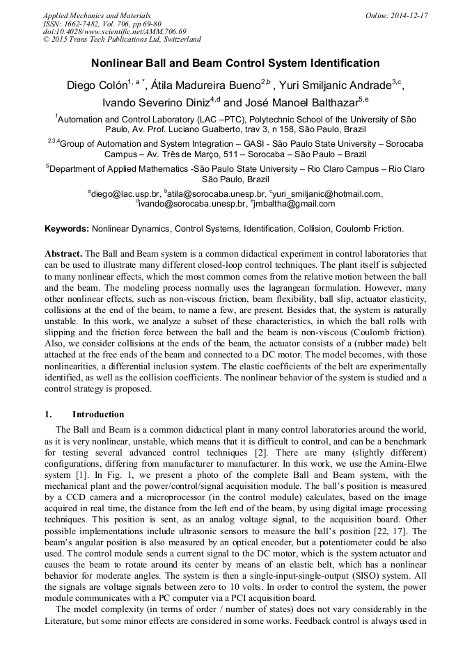 Nonlinear Ball and Beam Control System Identification | Scientific.Net