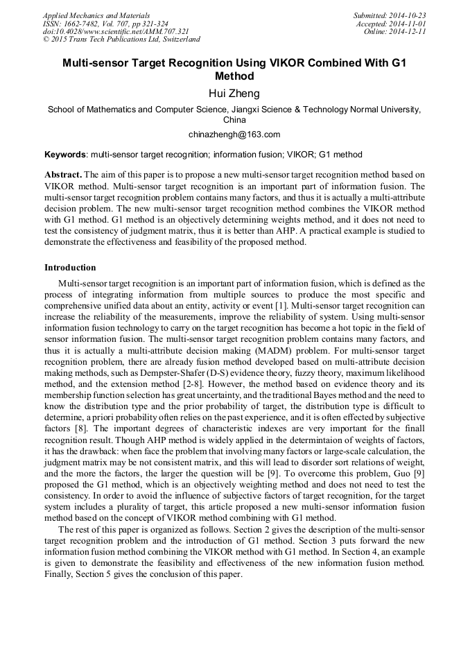 Multi-Sensor Target Recognition Using VIKOR Combined with G1 Method ...