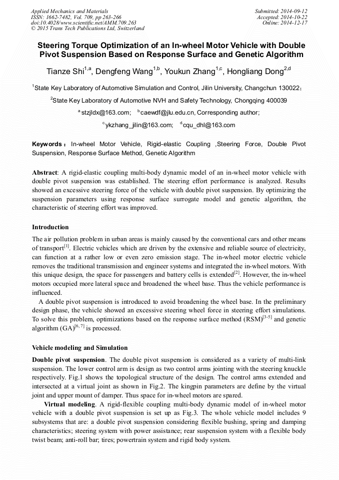 Steering Torque Optimization of an In-Wheel Motor Vehicle with Double ...