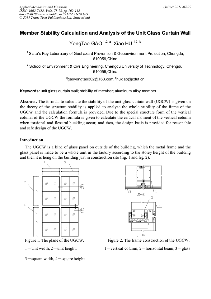 Member Stability Calculation and Analysis of the Unit Glass Curtain ...