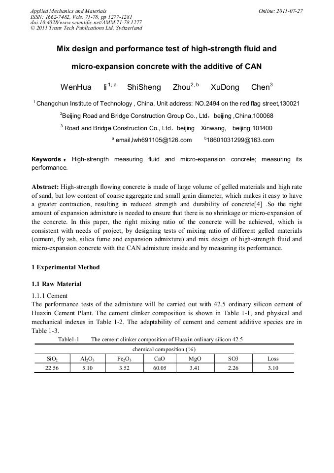 Mix Design and Performance Test of High-Strength Fluid and Micro ...