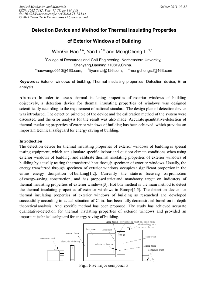 Detection Device and Method for Thermal Insulating Properties of ...