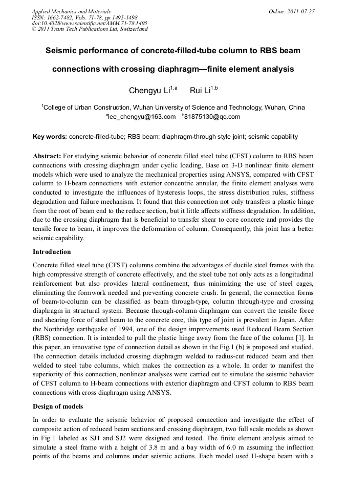 Seismic Performance of Concrete-Filled-Tube Column to RBS Beam ...