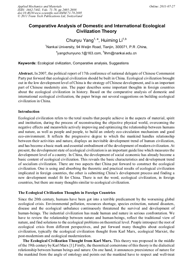 Comparative Analysis of Domestic and International Ecological ...