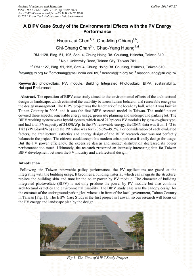 A BIPV Case Study of the Environmental Effects with the PV Energy ...