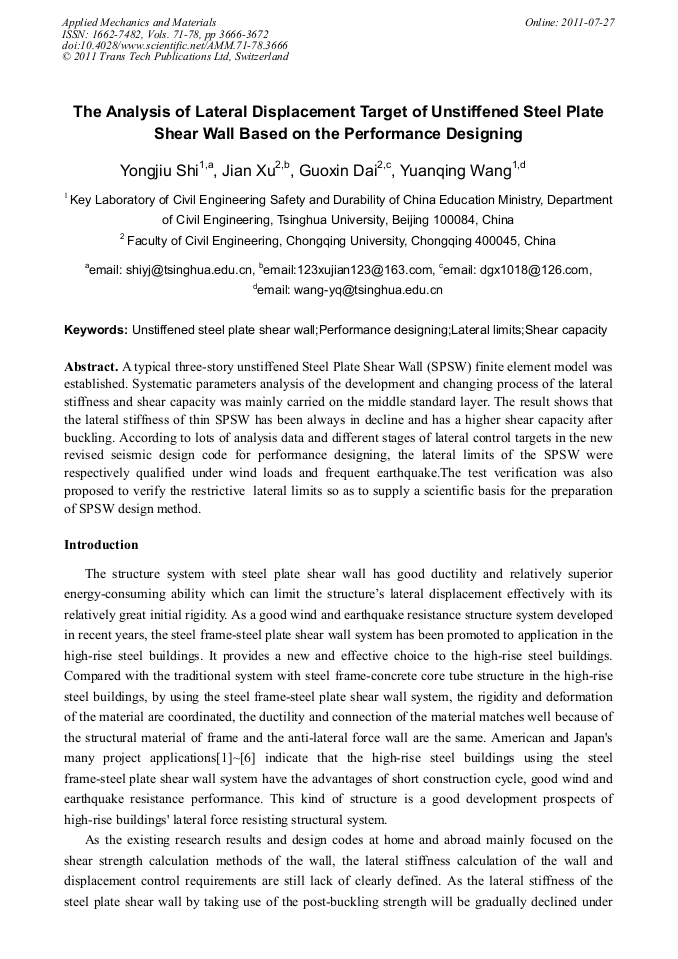 The Analysis of Lateral Displacement Target of Unstiffened Steel Plate ...