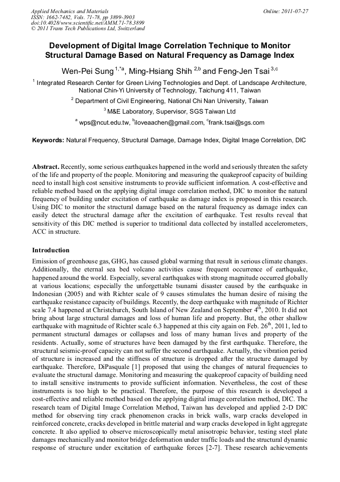Development of Digital Image Correlation Technique to Monitor ...