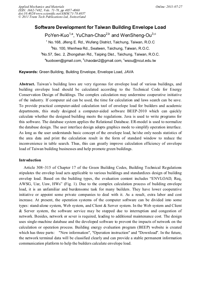 Software Development for Taiwan Building Envelope Load | Scientific.Net