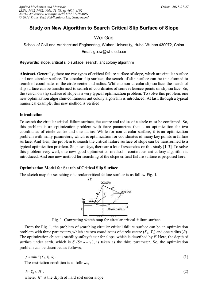 Study on New Algorithm to Search Critical Slip Surface of Slope | Scientific.Net