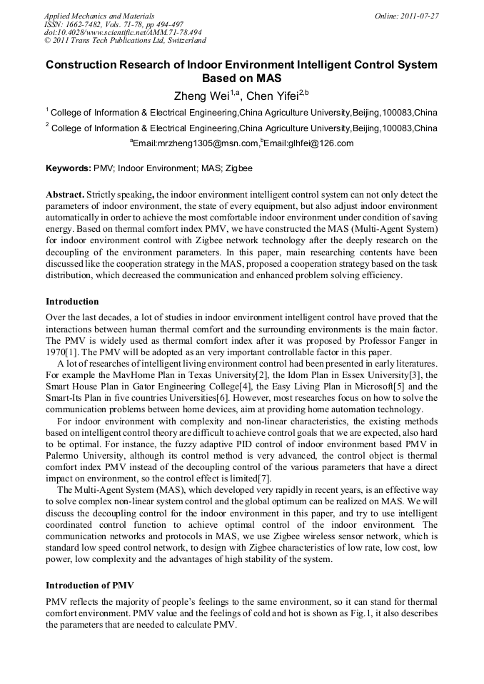 Construction Research of Indoor Environment Intelligent Control System ...
