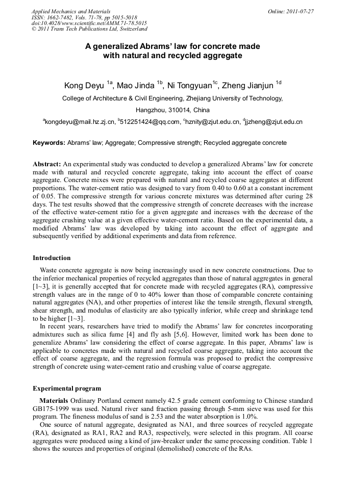 A Generalized Abrams’ Law for Concrete Made with Natural and Recycled ...