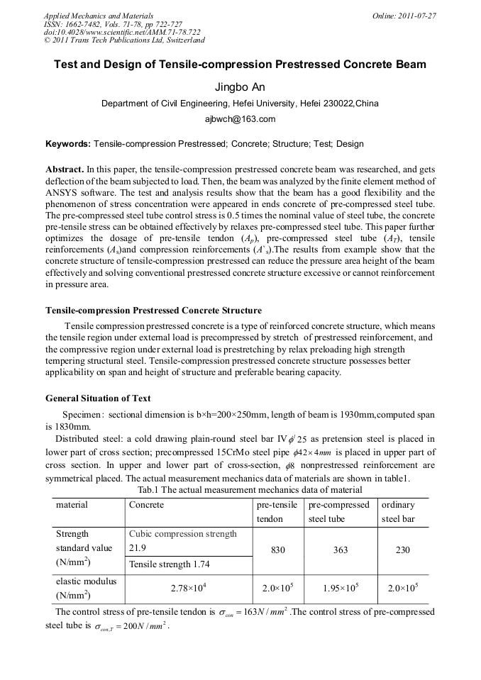 Test and Design of Tensile-Compression Prestressed Concrete Beam ...