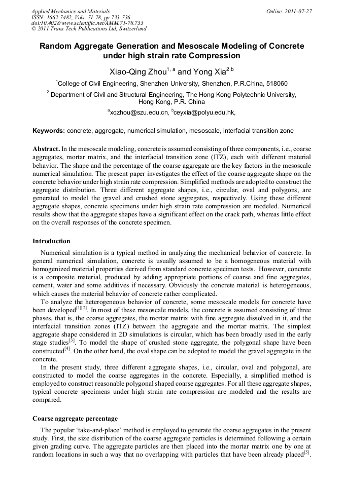 Random Aggregate Generation and Mesoscale Modeling of Concrete under High Strain Rate ...