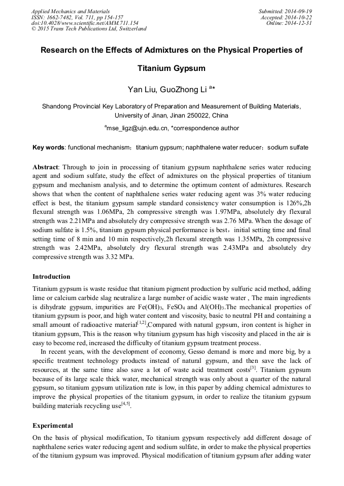 Research on the Effects of Admixtures on the Physical Properties of ...