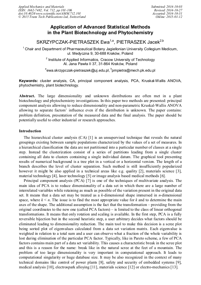 Application of Advanced Statistical Methods in the Plant Biotechnology ...