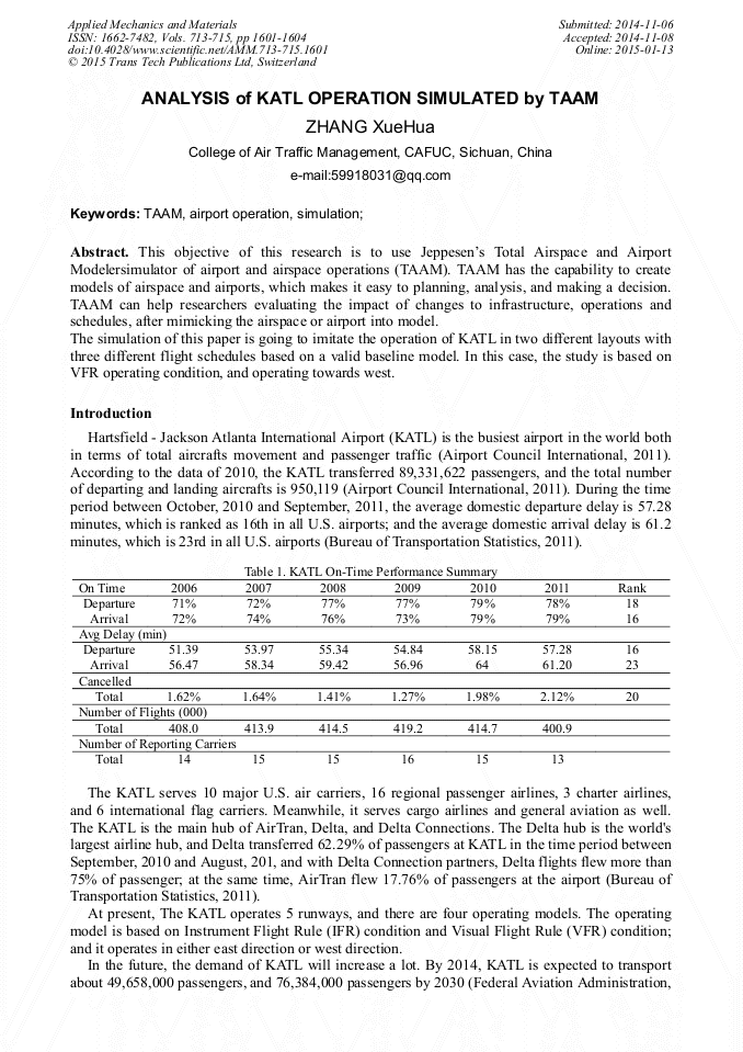 Analysis of KATL Operation Simulated by TAAM | Scientific.Net