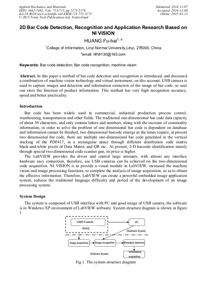 2D Bar Code Detection, Recognition and Application Research Based on NI ...