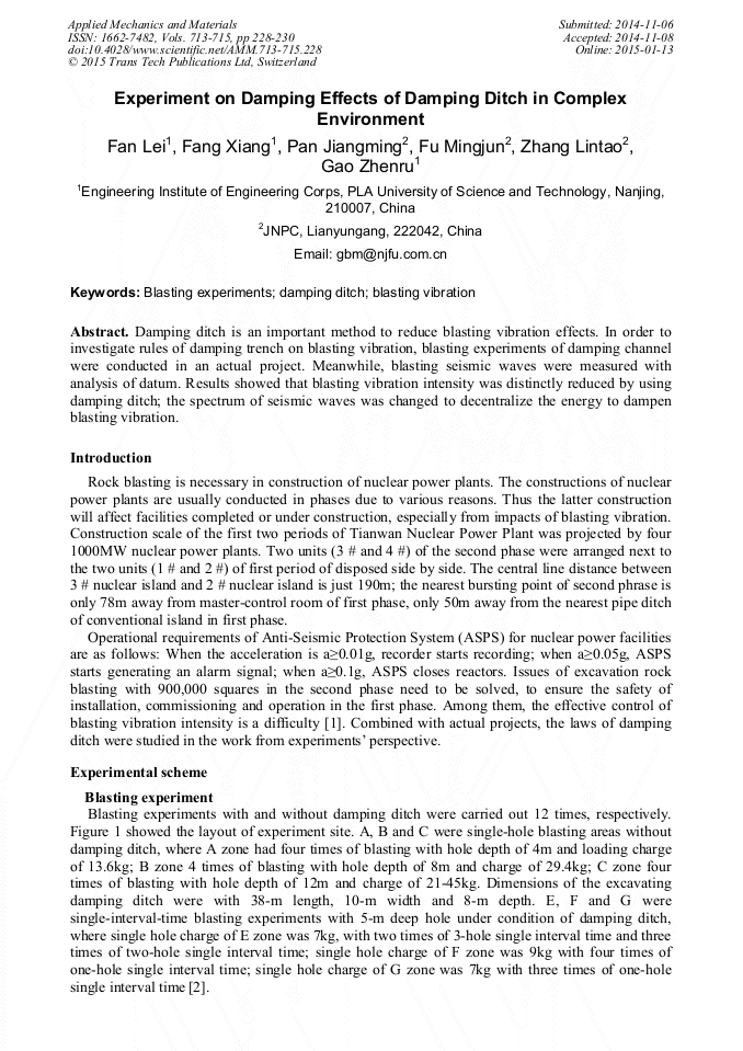 Experiment on Damping Effects of Damping Ditch in Complex Environment ...