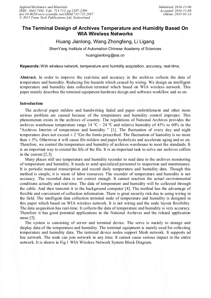 The Terminal Design of Archives Temperature and Humidity Based on WIA ...