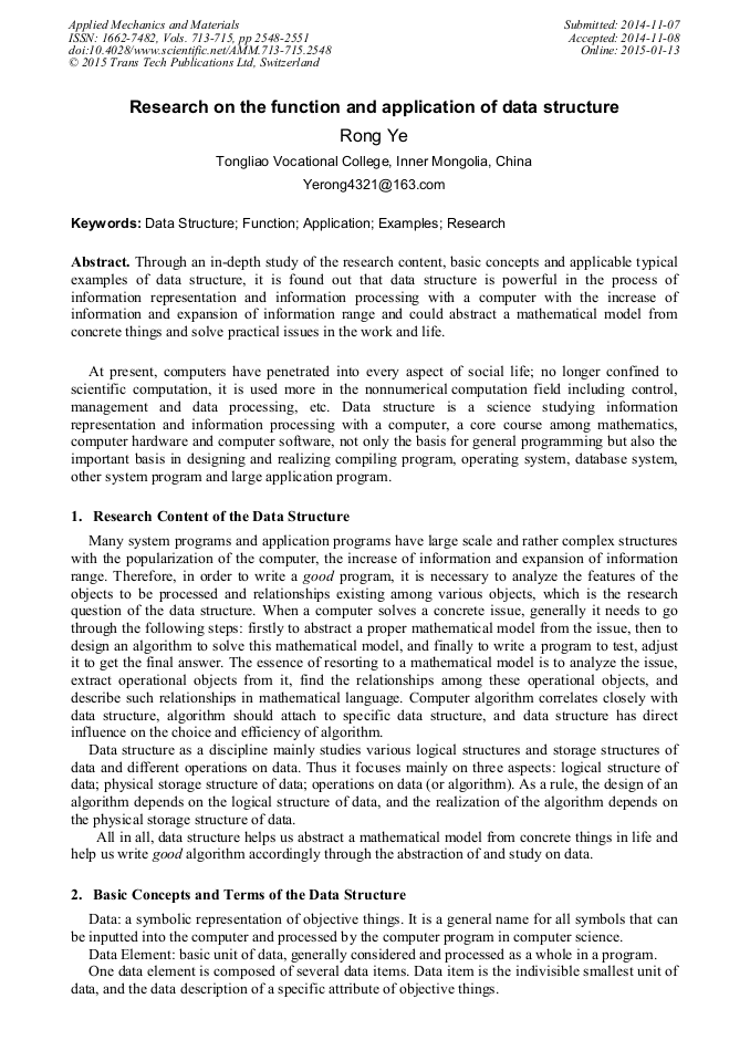 Research on the Function and Application of Data Structure | Scientific.Net