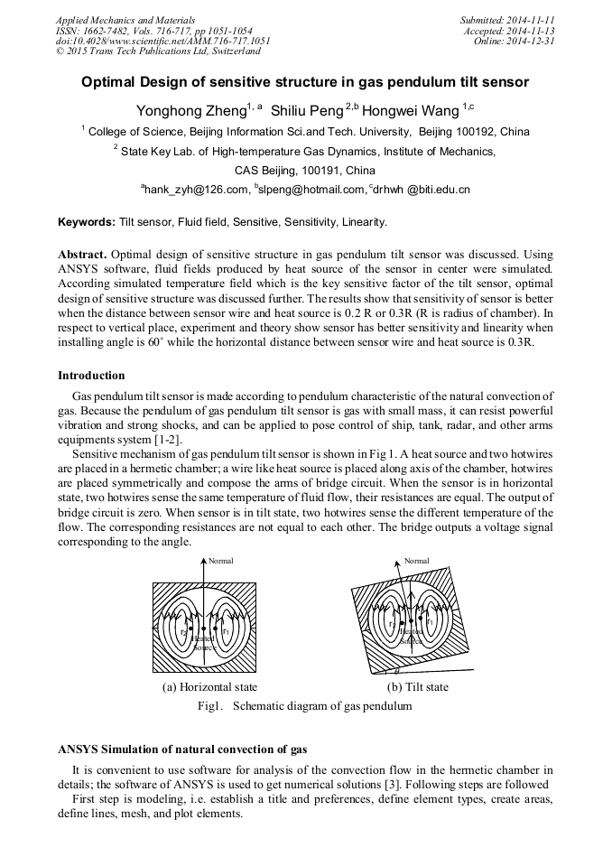 Optimal Design of Sensitive Structure in Gas Pendulum Tilt Sensor ...