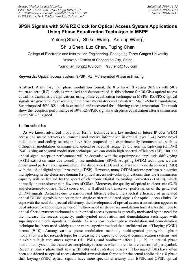 8PSK Signals with 50% RZ Clock for Optical Access System Applications ...
