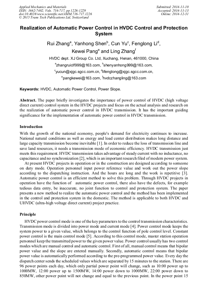 Realization of Automatic Power Control in HVDC Control and Protection ...