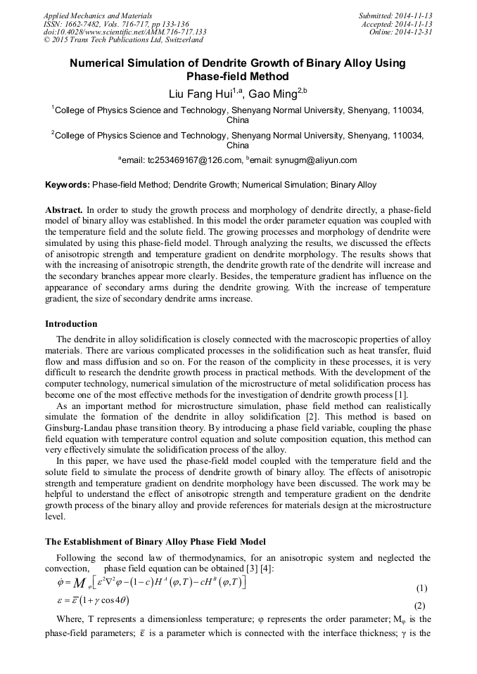 Numerical Simulation Of Dendrite Growth Of Binary Alloy Using Phase