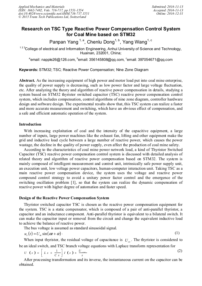 Research on TSC Type Reactive Power Compensation Control System for ...