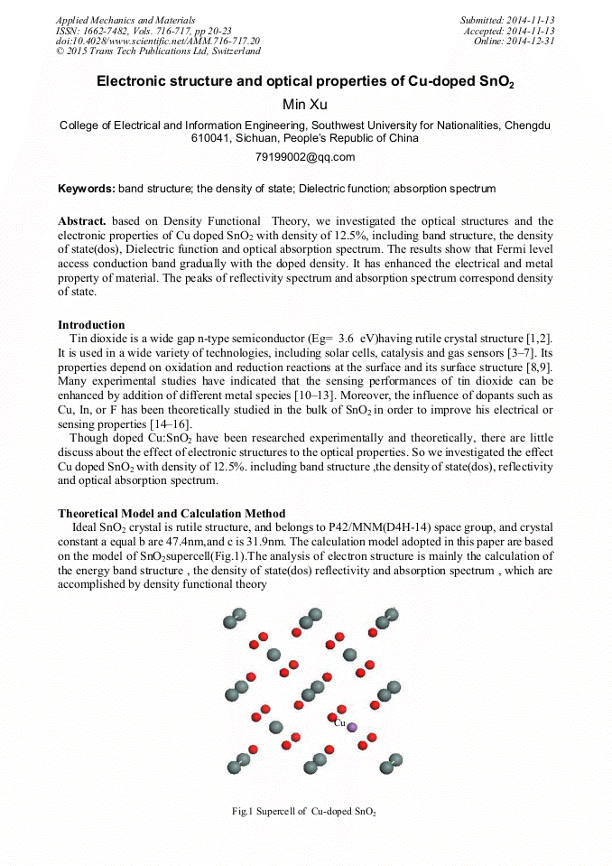 Electronic Structure and Optical Properties of Cu-Doped SnO2 ...