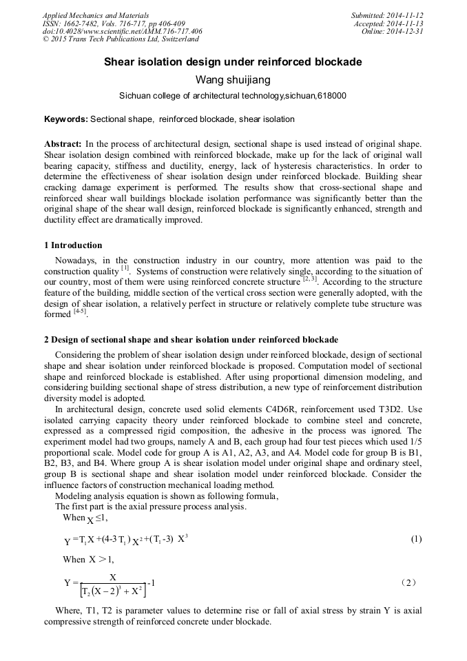 Shear Isolation Design under Reinforced Blockade | Scientific.Net