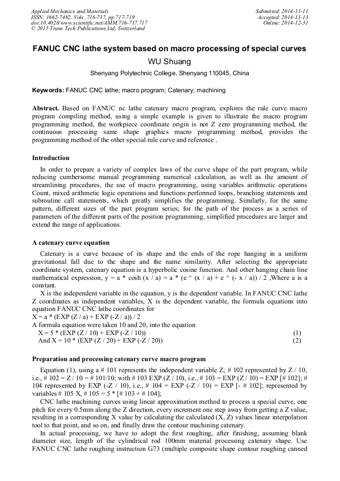 FANUC CNC Lathe System Based on Macro Processing of Special Curves ...
