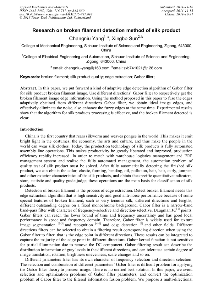 Research on Broken Filament Detection Method of Silk Product ...