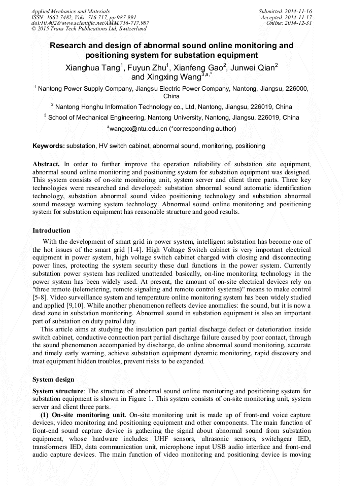 Research And Design Of Abnormal Sound Online Monitoring And Positioning System For Substation