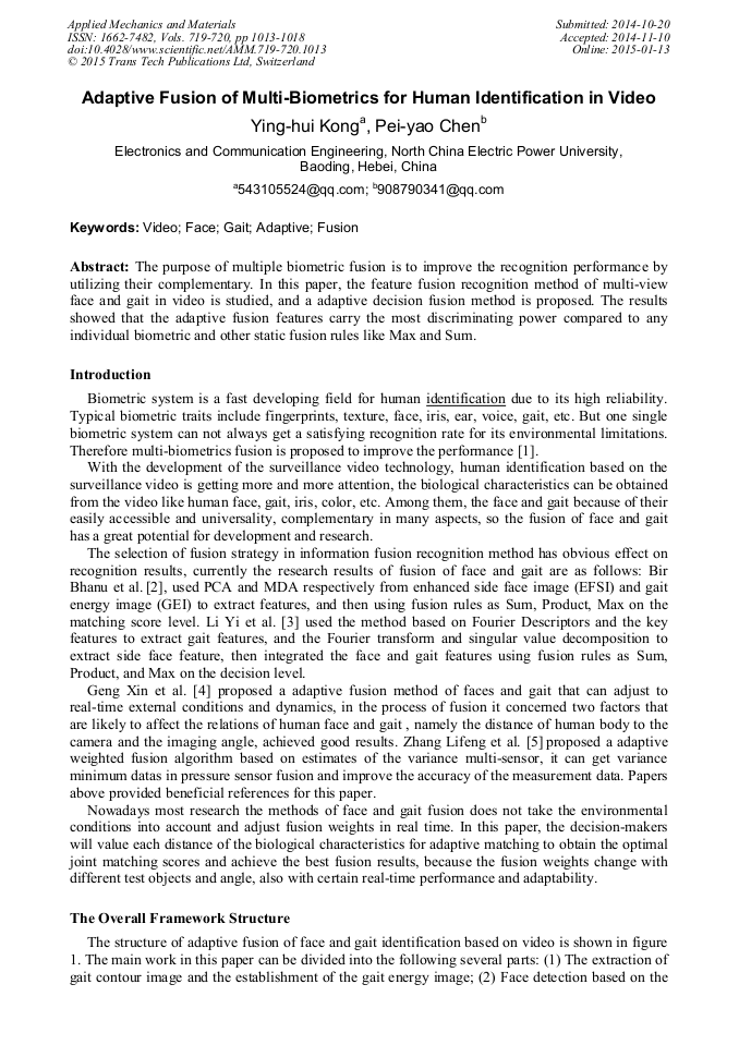 Adaptive Fusion of Multi-Biometrics for Human Identification in Video ...