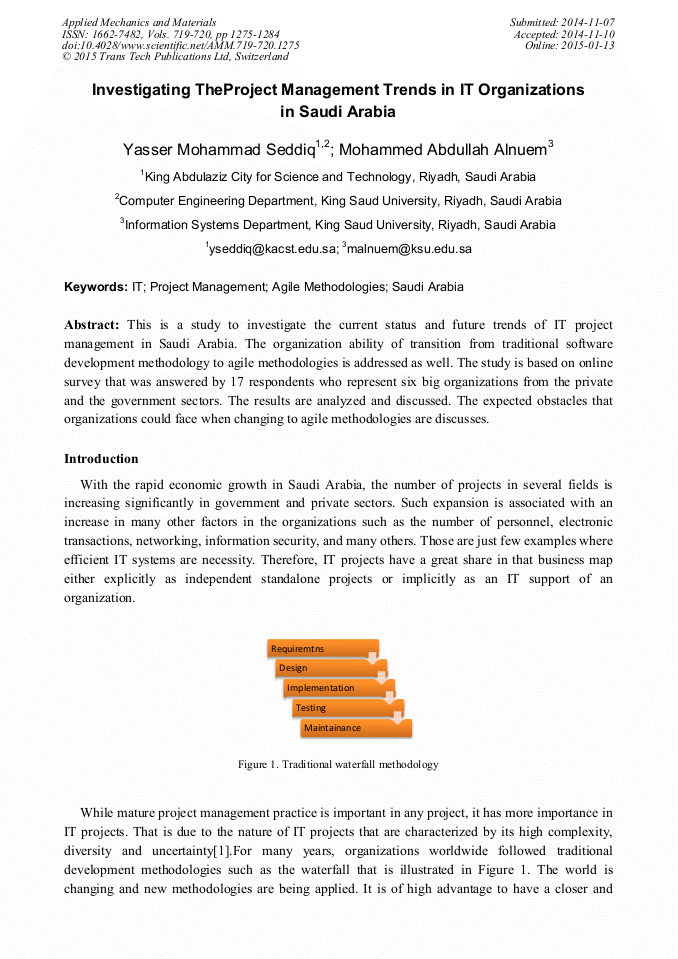 Investigating the Project Management Trends in IT Organizations in ...